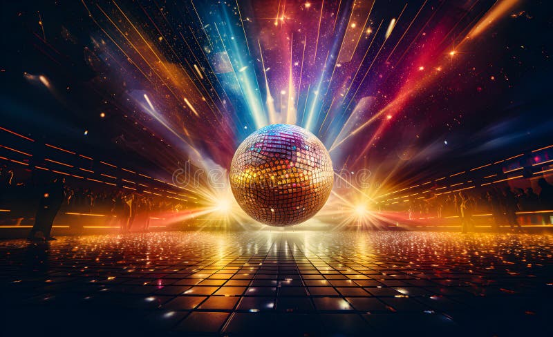 A Disco Era Concert Venue. Shimmering Disco Ball Concept Stock ...