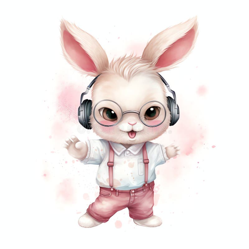 Disco Fever Cute Bunny Pink Cute Bunny Watercolor Stock Illustration ...