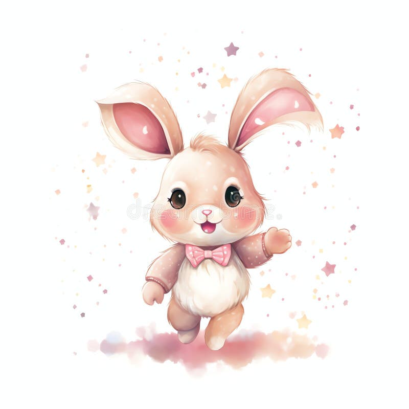 Disco Fever Cute Bunny Pink Cute Bunny Watercolor Stock Illustration ...