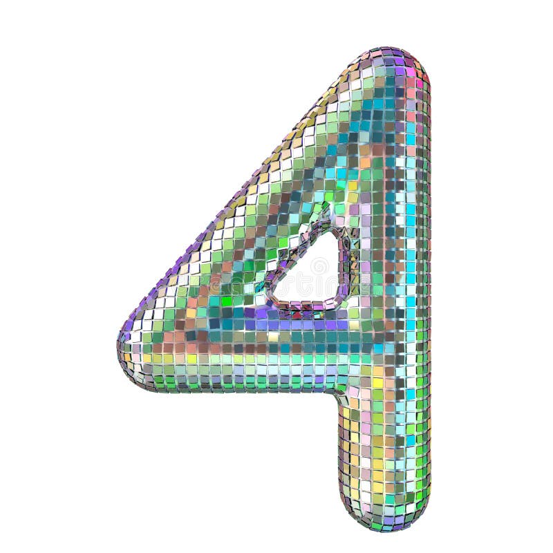 Disco Font, Number 4 from Glitter Mirror Facets. 3D Rendering Stock ...