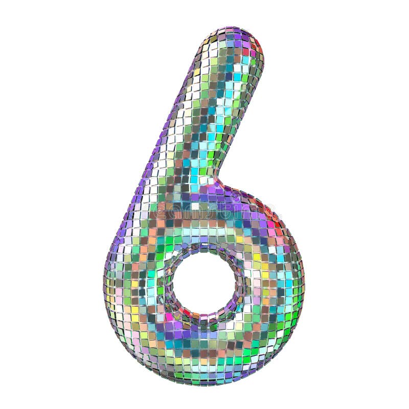 Disco Font, Number 6 from Glitter Mirror Facets. 3D Rendering Stock ...