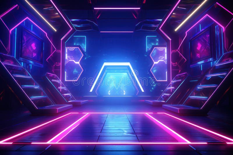 Disco of the Future in Neon Colors Mocap Pavilion Stock Illustration ...