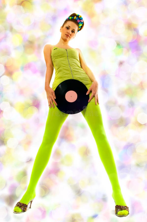 Disco girl with vinyl stock photo. Image of clubbing, green - 7579984