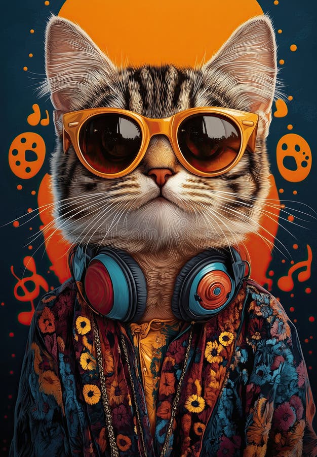 Disco King Cat Kitten Funky Music Character Stock Illustration ...