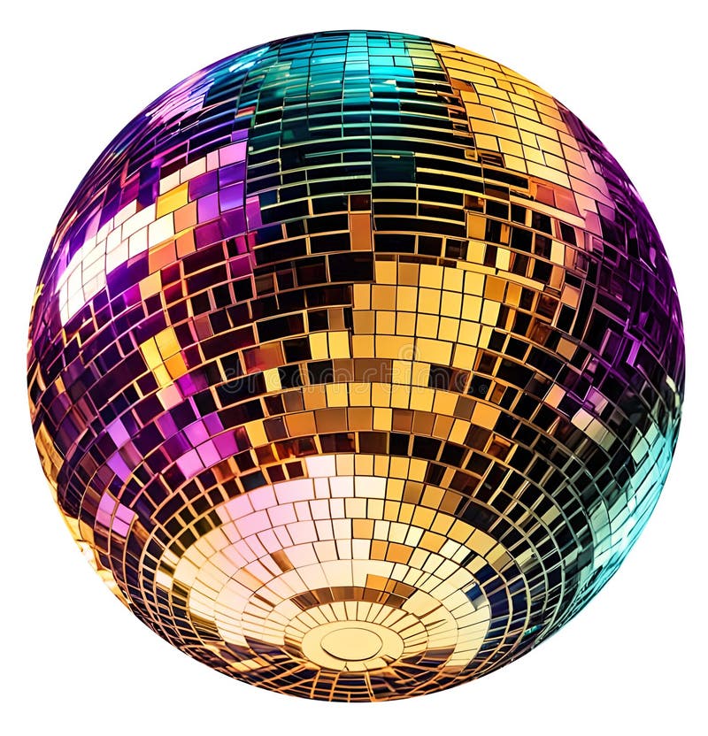 Disco Mirror Ball with Colorful and Gold Reflections Seen Below Stock ...