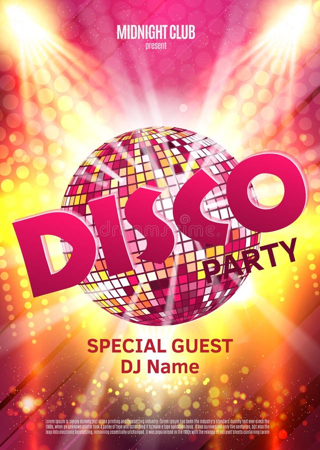 Night Disco Party Poster Background Template - Vector Illustration ...