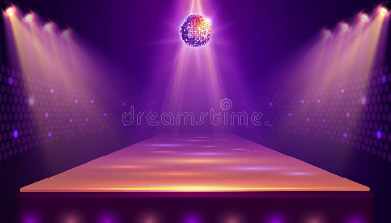 Disco Party Showcase Background with 3d Podium, Disco Ball and Spot ...