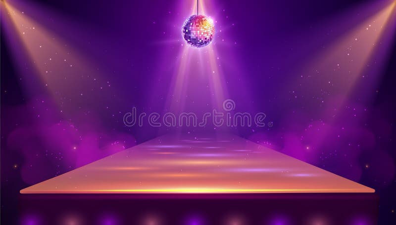 Disco Party Showcase Background with 3d Podium, Disco Ball and Spot ...