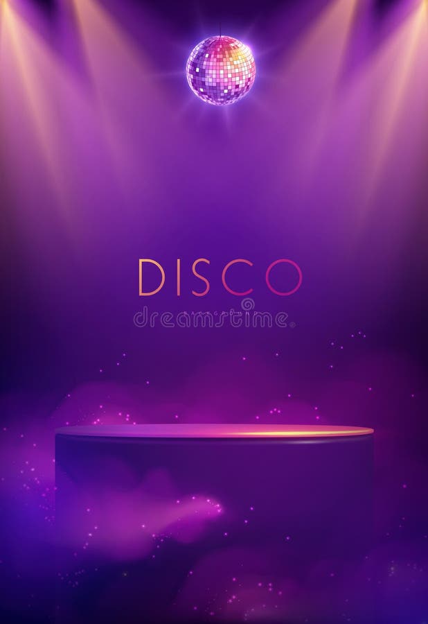 Disco Party Showcase Background with 3d Podium, Disco Ball and Spot ...