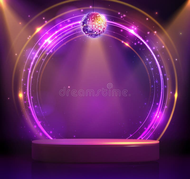 Disco Party Showcase Background with 3d Podium, Disco Ball and Spot ...
