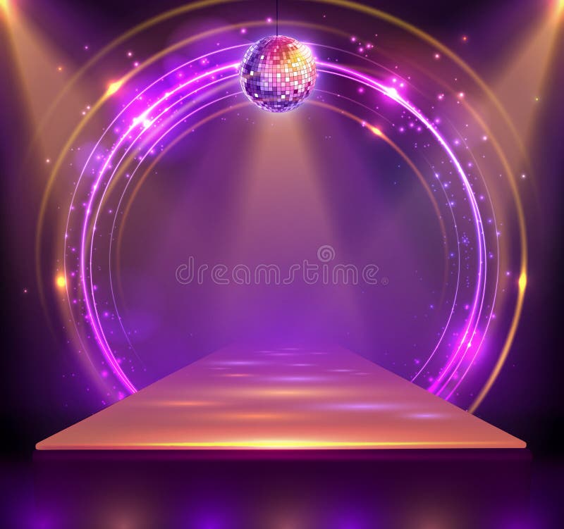 Disco Party Showcase Background with 3d Podium, Disco Ball and Spot ...