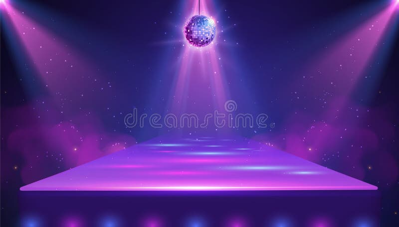 Disco Party Showcase Background with 3d Podium, Disco Ball and Spot ...