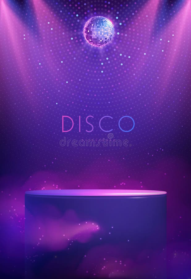 Disco Party Showcase Background with 3d Podium, Disco Ball and Spot ...