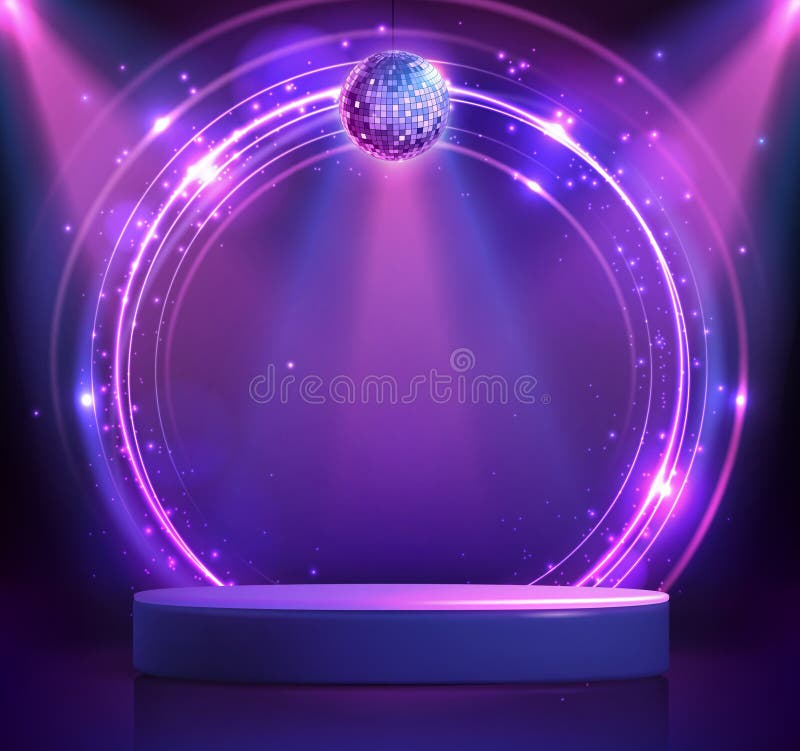 Disco Party Showcase Background with 3d Podium, Disco Ball and Spot ...