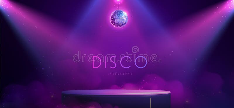 Disco Party Showcase Background with 3d Podium, Disco Ball and Spot ...