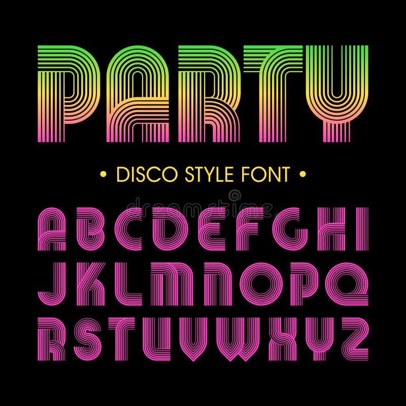 Disco party style font stock vector. Illustration of font - 59202246