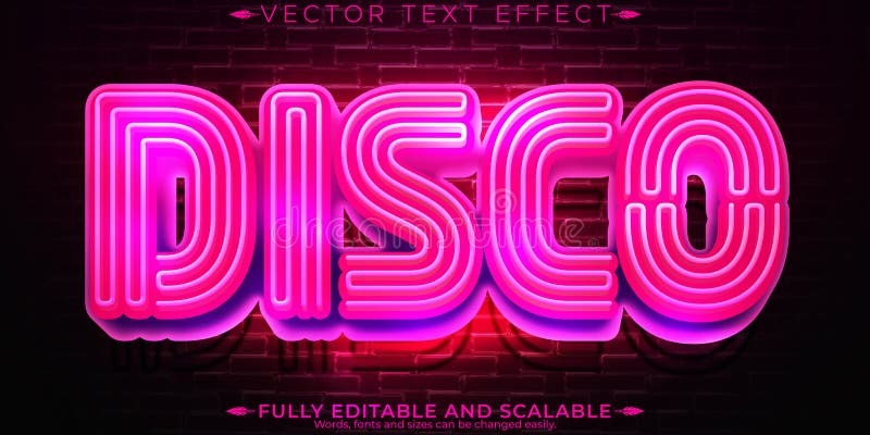 Disco Text Effect, Editable Retro and Glowing Text Style Stock Vector ...