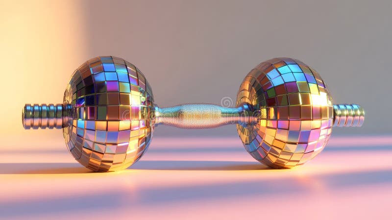 Disco-themed Dumbbell with Colorful Reflections on Gradient Background ...
