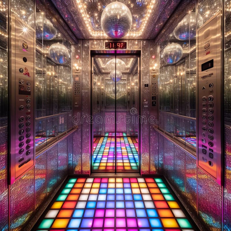3 6. a Disco-themed Elevator with Mirror Walls, Glittering Ligh Stock ...