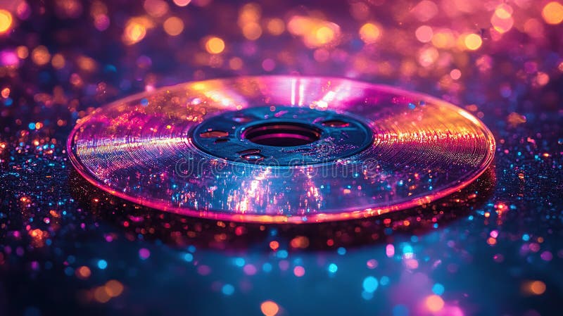 Disco Vinyl Disc Illuminated by Vibrant Lights Stock Illustration ...