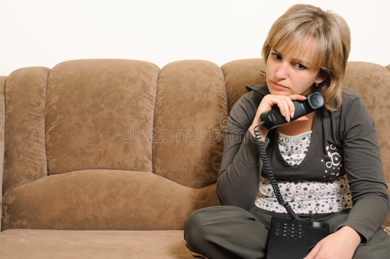 Disconcerted the Woman after Dialogue by Phone Stock Photo - Image of ...
