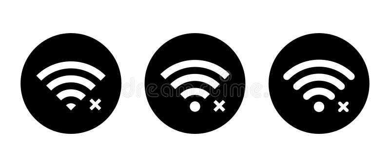 Disconnect Wifi Icon Set on Black Circle. Lost Wireless Connection ...