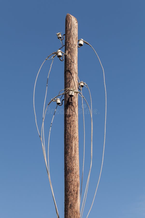 Disconnected Electric Wires on Wooden Pylon Stock Photo - Image of ...
