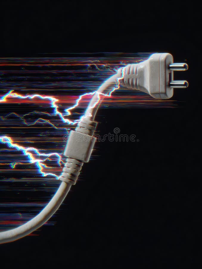 Disconnected Plug and Wire with Glitch Spark Effect Illustrating Energy ...