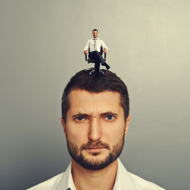 Discontented Man with Happy Man on the Head Stock Photo - Image of ...