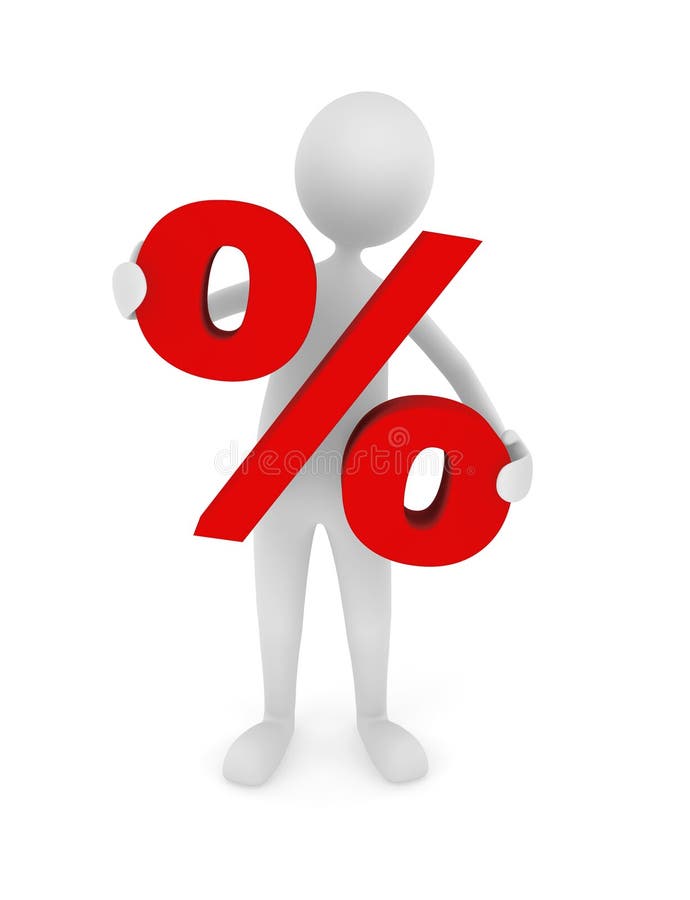 3d Man Pushing Red Percent Sign Stock Illustration - Illustration of ...