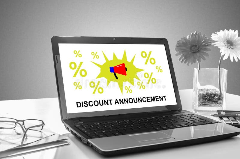 Discount Announcement Concept on a Laptop Screen Stock Photo - Image of ...