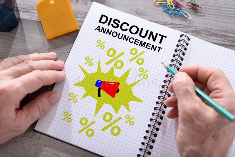 Discount Announcement Concept on a Notepad Stock Image - Image of ...