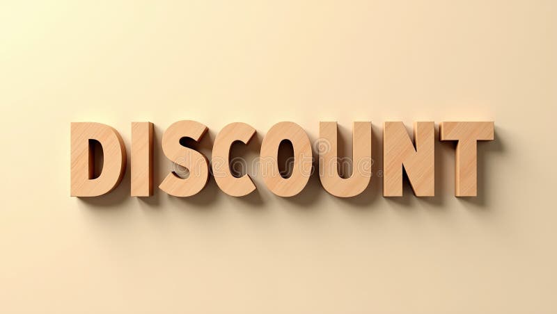 Discount in Bold 3D Wood Letters on Beige Background with Soft Shadows ...