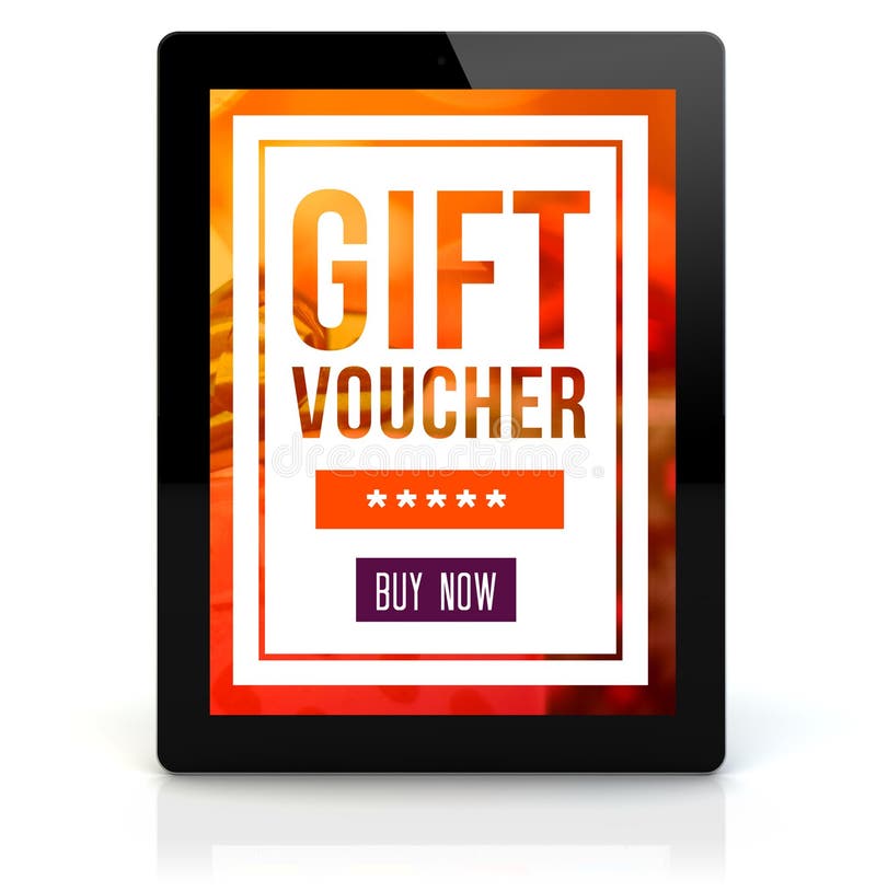 Tablet pc gift voucher stock illustration. Illustration of eshop ...