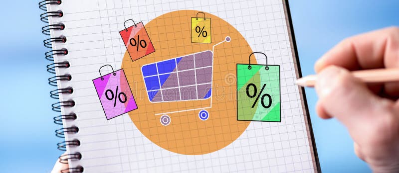 Discount Concept on a Notepad Stock Image - Image of market, cart ...