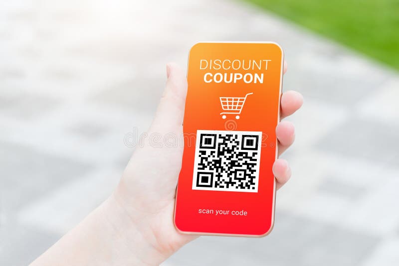 Discount Coupon with QR Code on Smartphone Stock Photo - Image of ...
