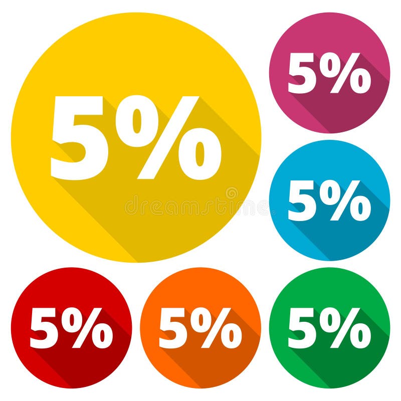Discount Five 5 Percent Circular Icons Set with Long Shadow Stock ...