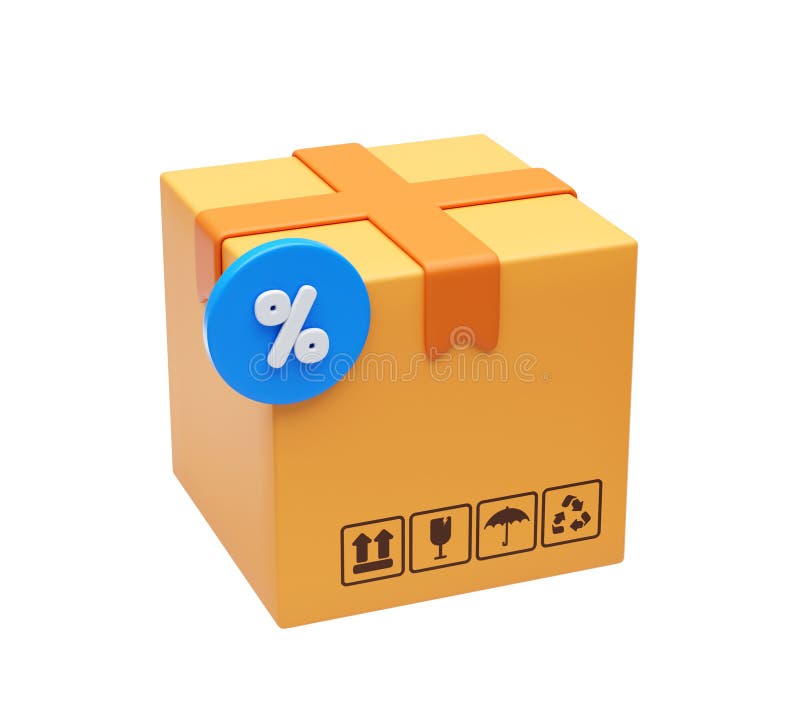 Discount Icon on Cardboard Package 3D Illustration Stock Illustration ...