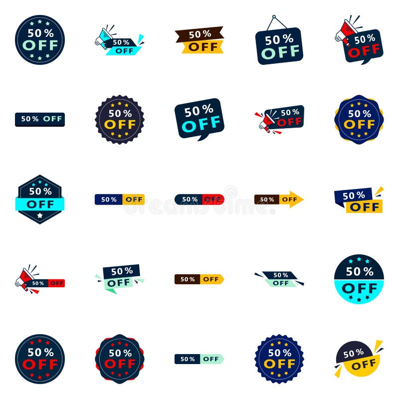 50 Discount Pack Different Design Options Stock Vector - Illustration ...