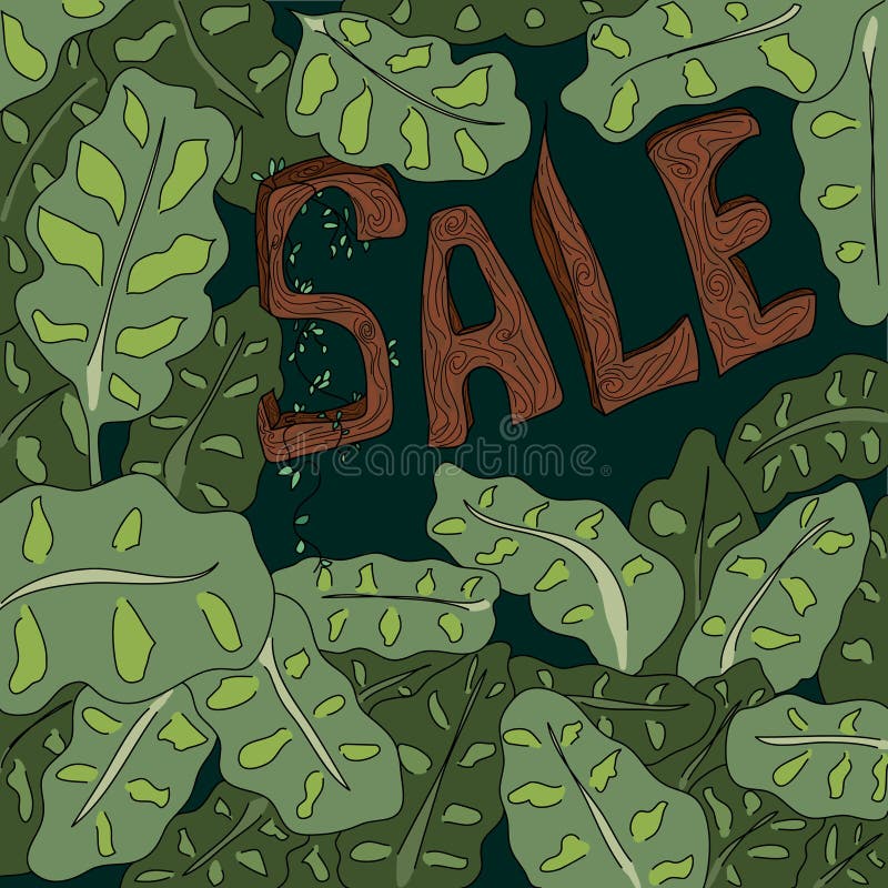 Discount Pattern with Large Tropical Leaves Stock Vector - Illustration ...