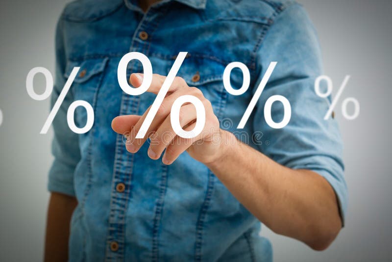 Discount Percentage Sign. Hand Showing Discount Percent. Stock Photo ...