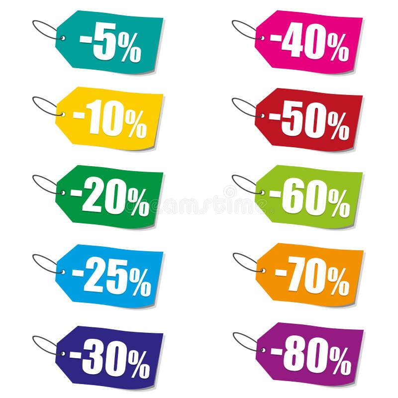 Discount Price Tags in Different Colours on White Background Stock ...