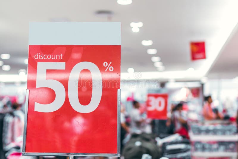 Discount Red Sign Board in the Store. Stock Photo - Image of people ...