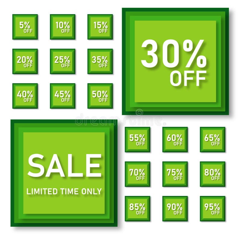 Green Discount Stickers Isolated on White, Vector Illustration Stock ...
