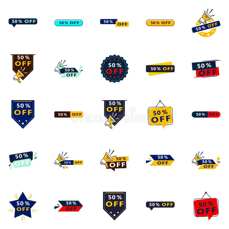 50 Discount Vibrant Vector Banner Pack Stock Vector - Illustration of ...