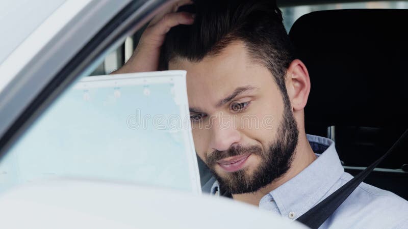 Discouraged Man Sitting in Auto and Stock Photo - Image of adult ...