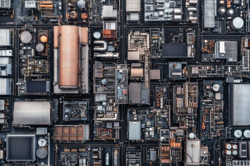 Aerial View of Modern Factory with Zero Emissions and AI Controlled ...