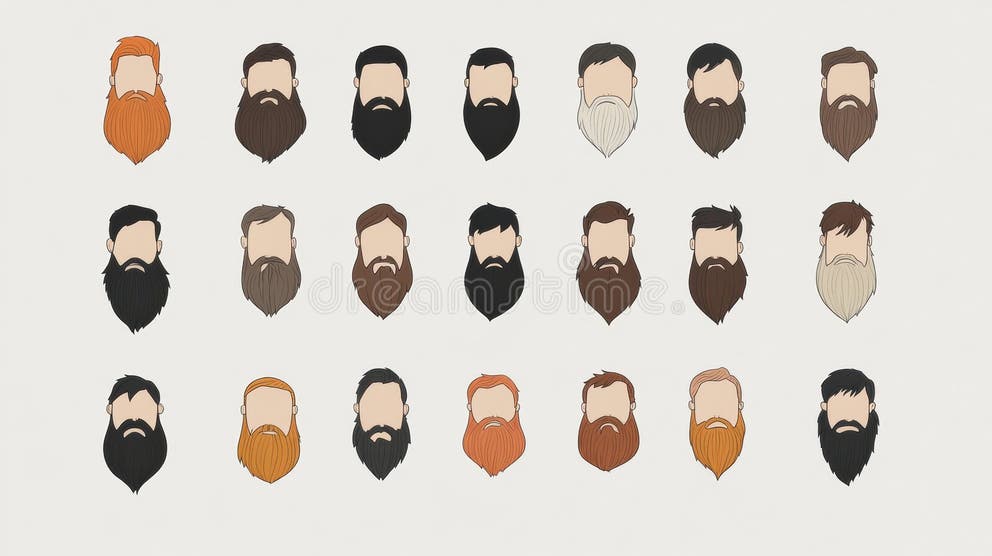 Explore Various Beard Styles with Flat Icons Arranged on a Light ...