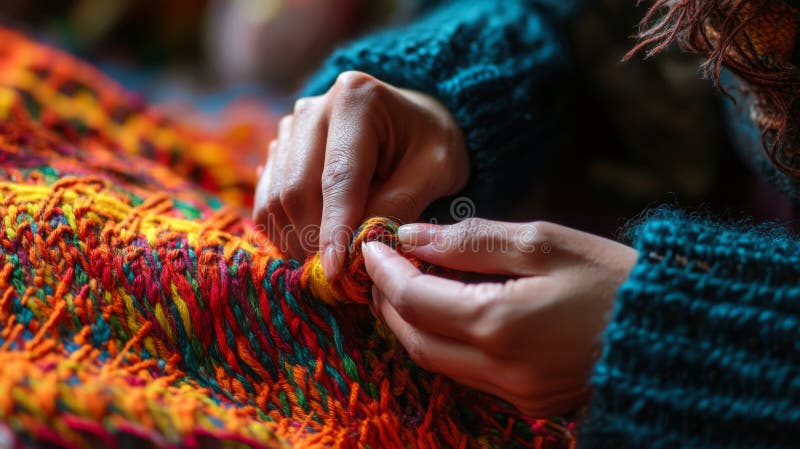 Discover the Art of Crafting with Colorful Yarn. Hands Immersed in the ...
