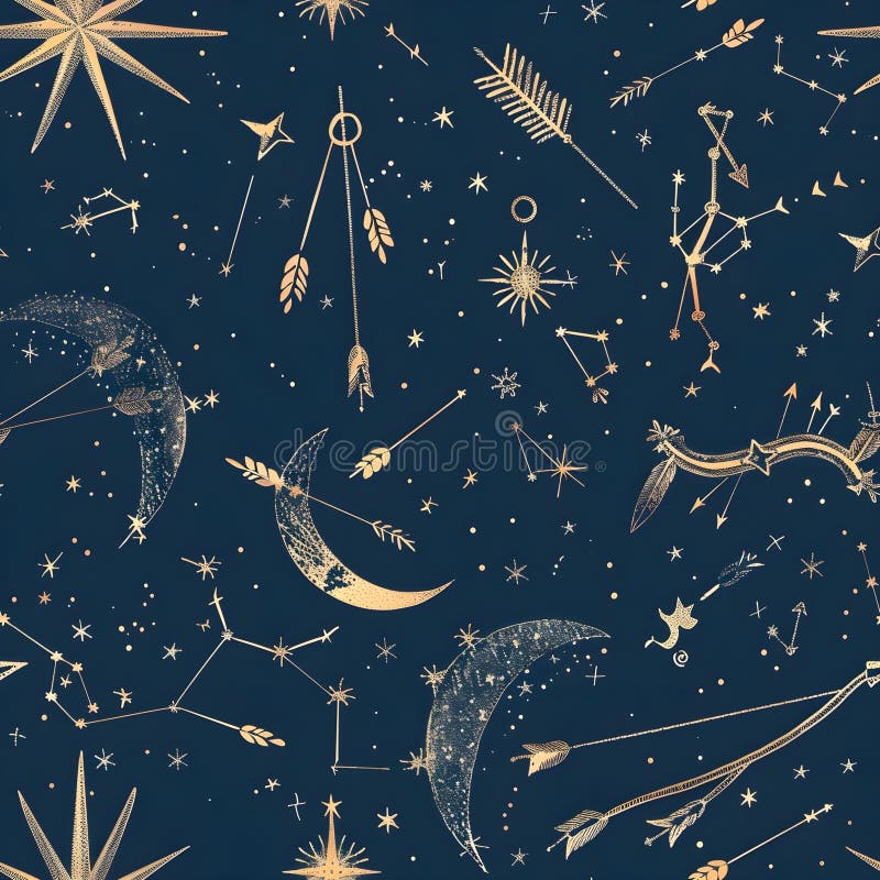 Seamless Pattern Featuring Constellation of Sagittarius Stock ...